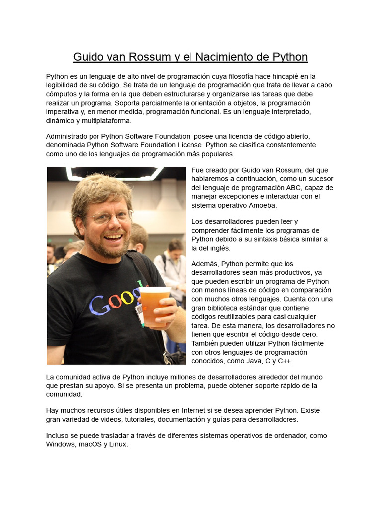 Guido Van Rossum y El Nacimiento de Python | PDF | Python (lenguaje de ...