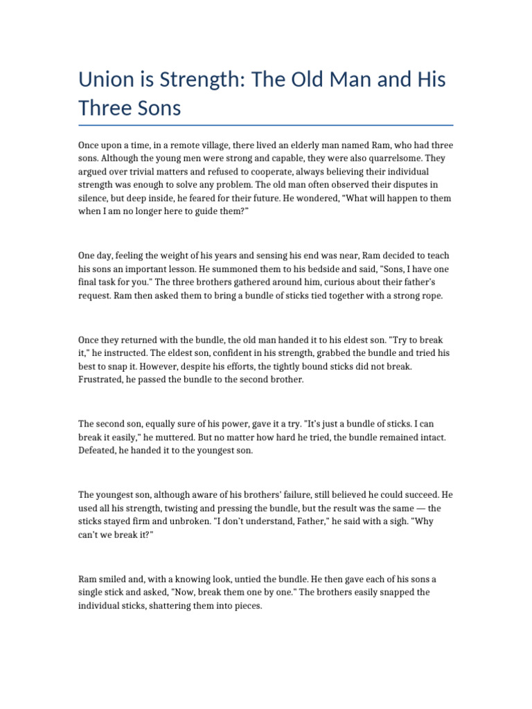 Union is Strength: A Lesson in Unity | PDF