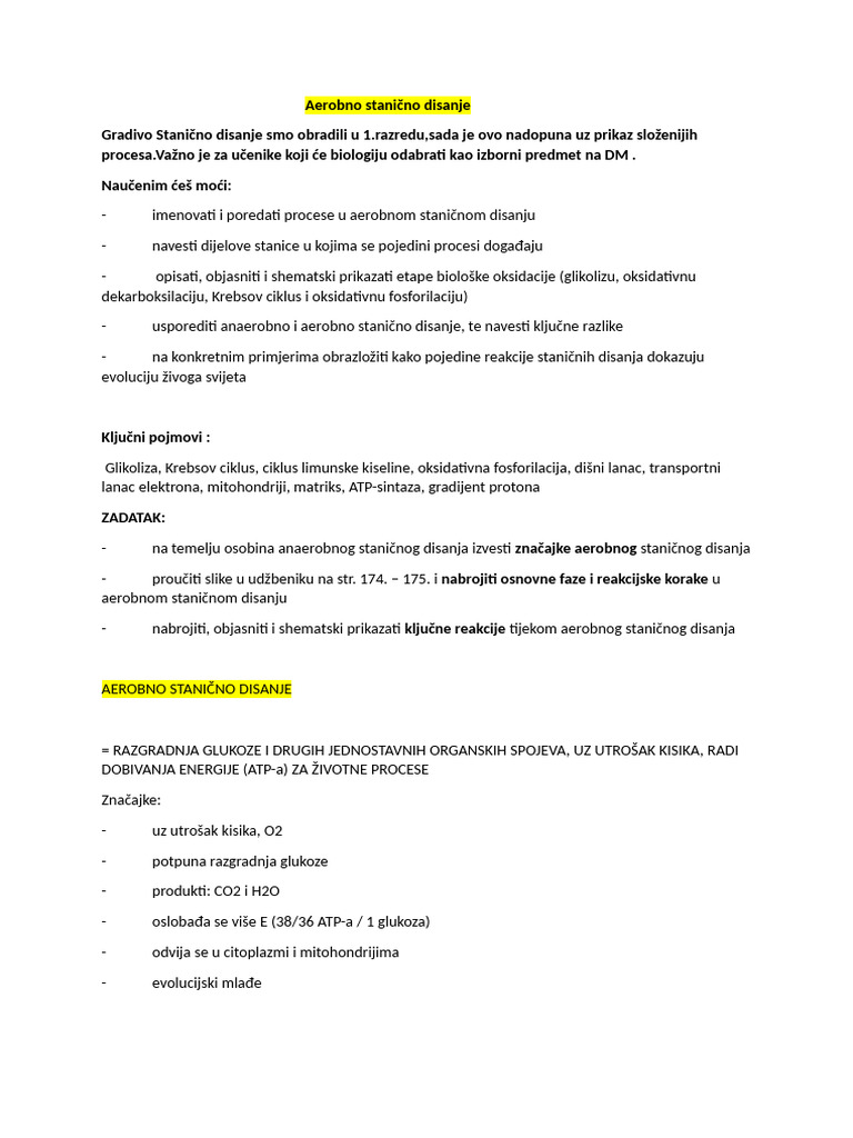 Aerobno Stanično Disanje | PDF