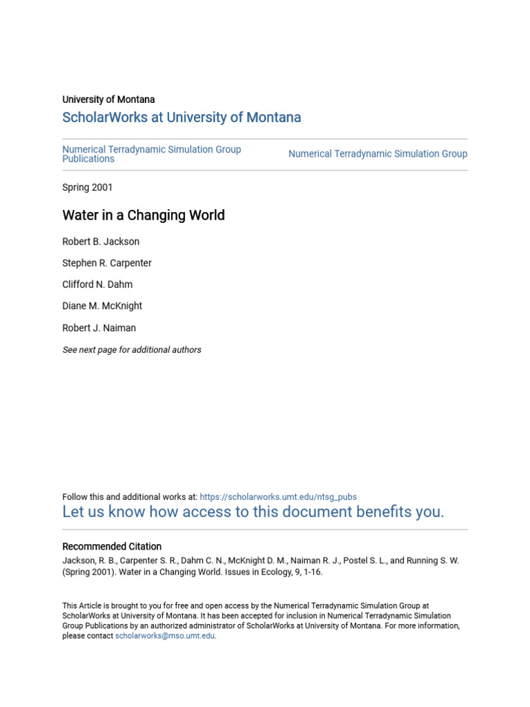 Water Resources in a Changing World | PDF | Water | Fresh Water