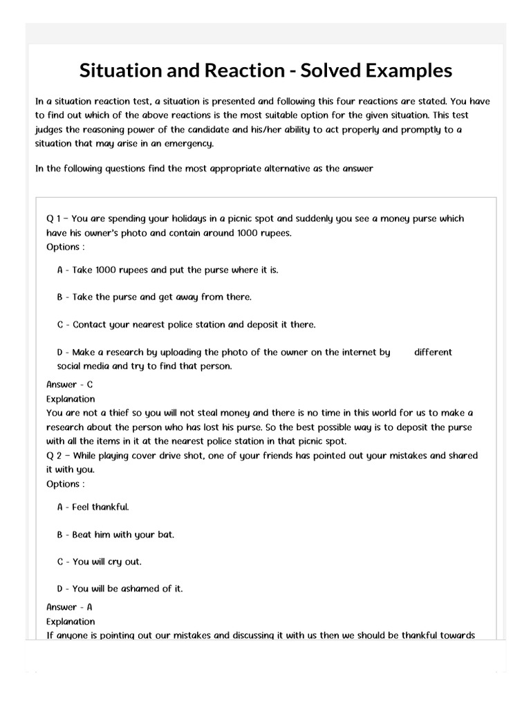 Situation and Reaction - Solved Examples | PDF