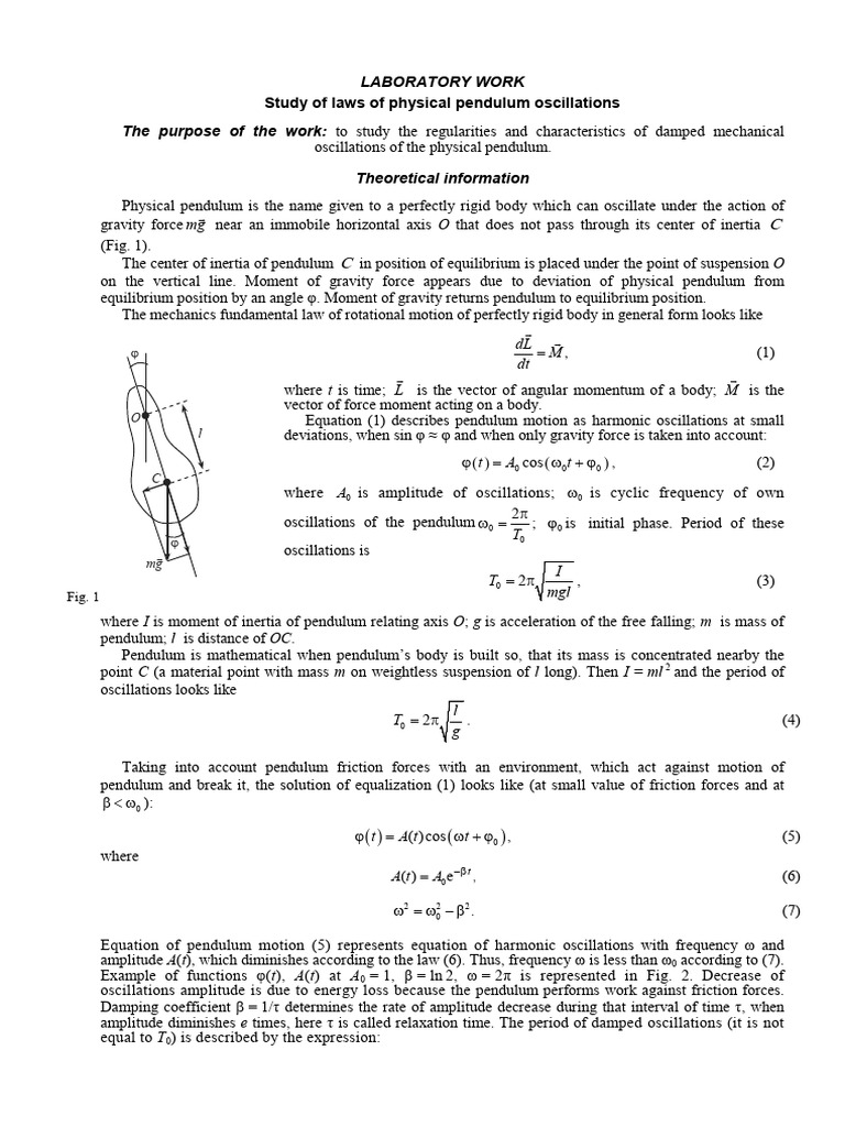 Physical Pendulum 1 Pdf Oscillation Damping