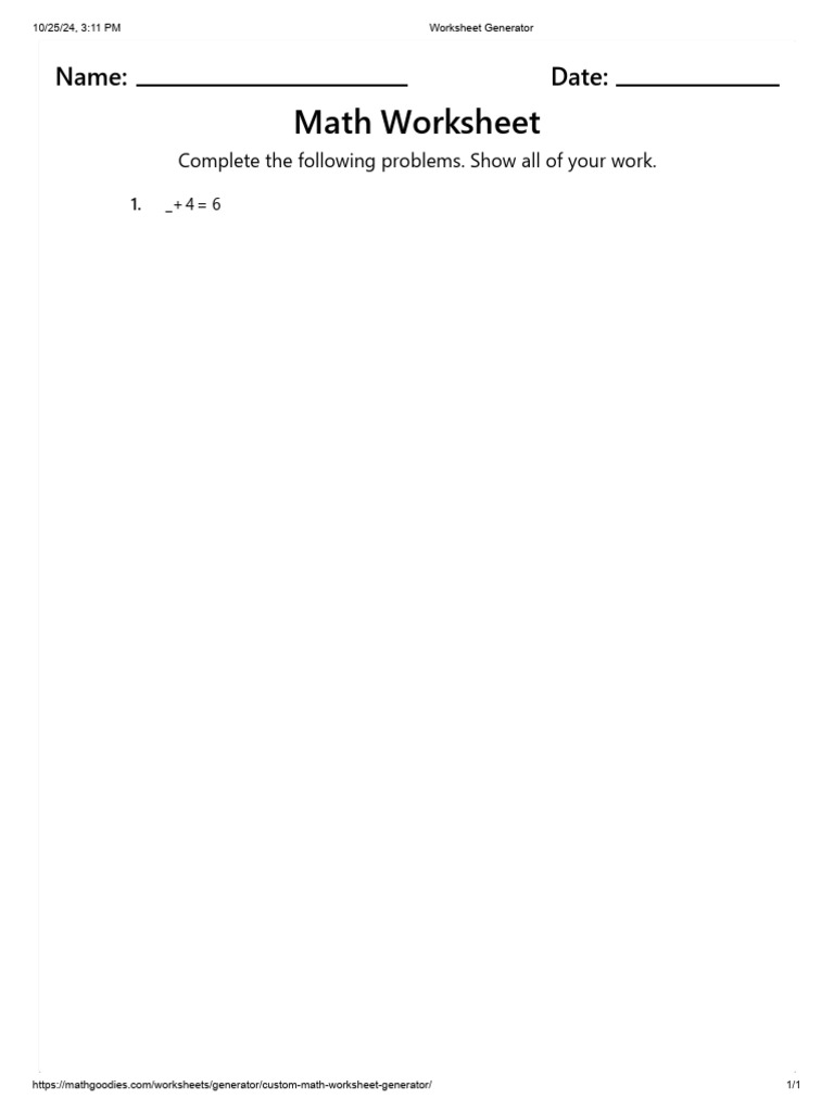 Custom Math Worksheet Generator - Math Goodies3 | PDF | Teaching ...