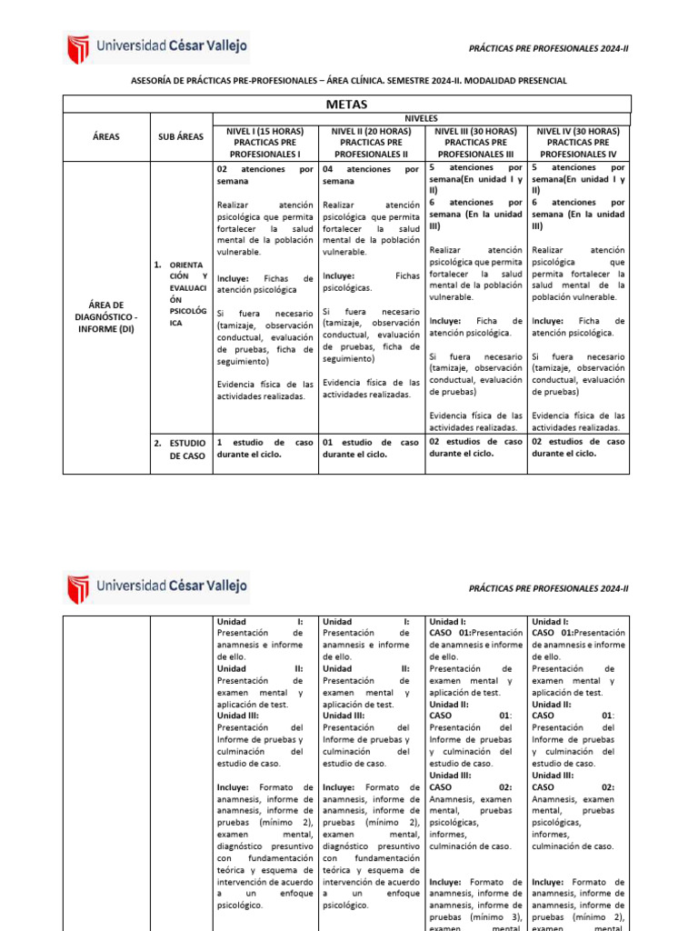 Metas - Área Clínica 2024-II | PDF | Sicología