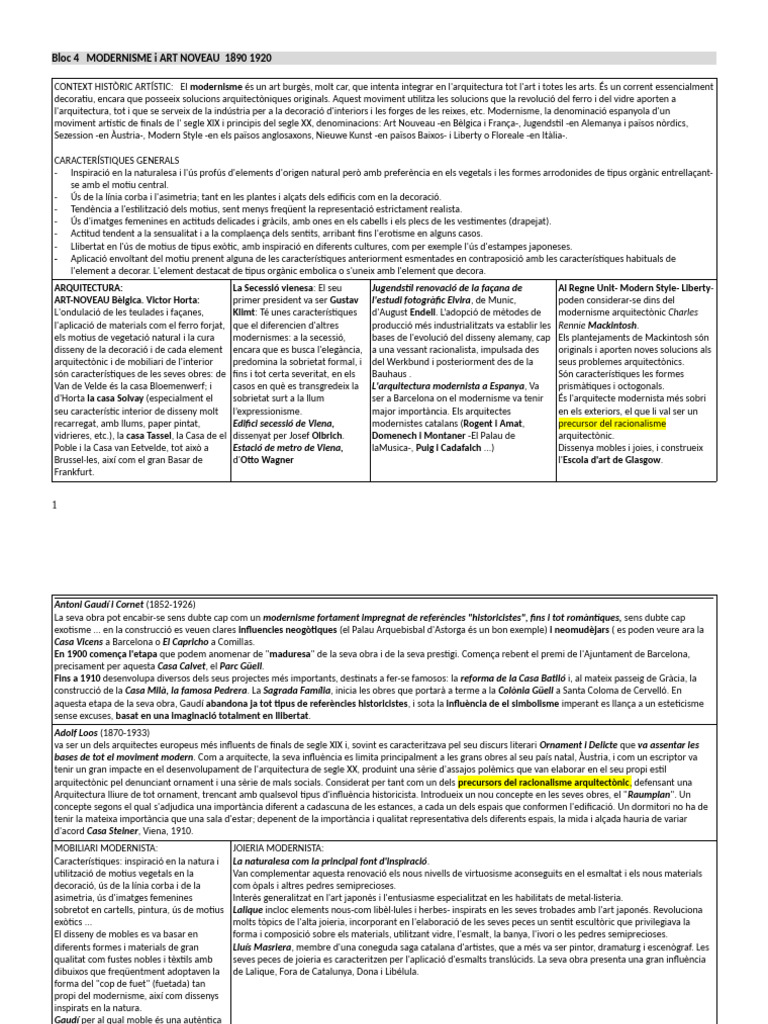 Bloc 4 MODERNISME I Art Noveau 1890 1920 | PDF