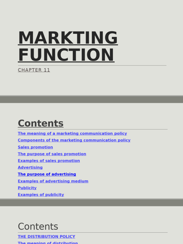 Chap. 11 MARKTING FUNCTION | PDF | Marketing | Advertising