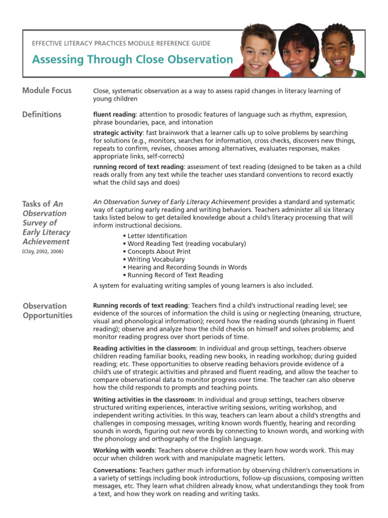 Early Literacy Observation Guide | PDF | Literacy | Teachers