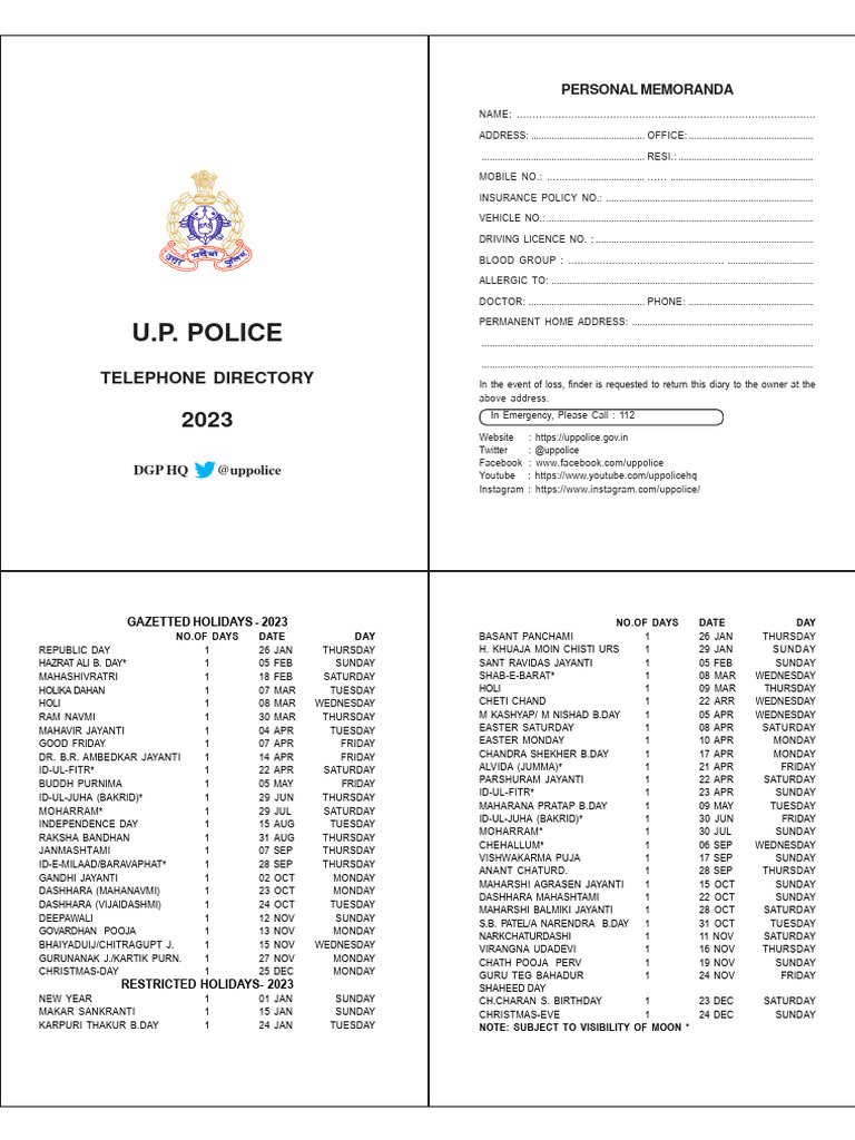 U.P. Police Telephone Directory 2023 | PDF | Law Enforcement | Crime ...