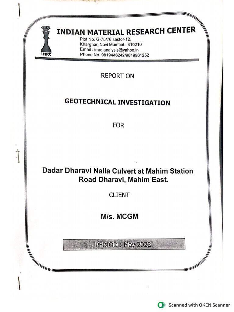 DD Nalla Mahim Soil Borlog Report | PDF