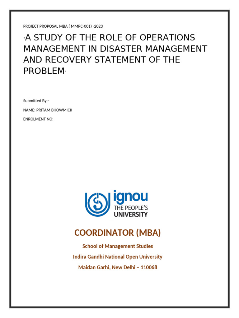 A Study of The Role of Operations Management in Disaster Management and ...