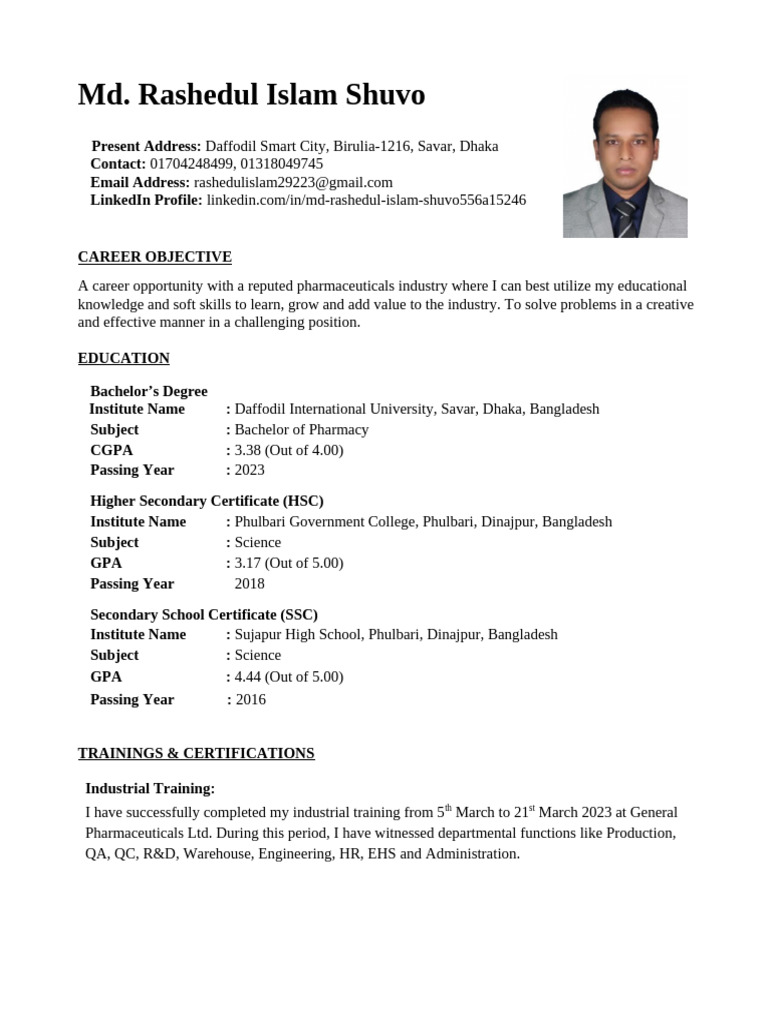 CV Md. Rashedul Islam Shuvo | PDF | Bangladesh