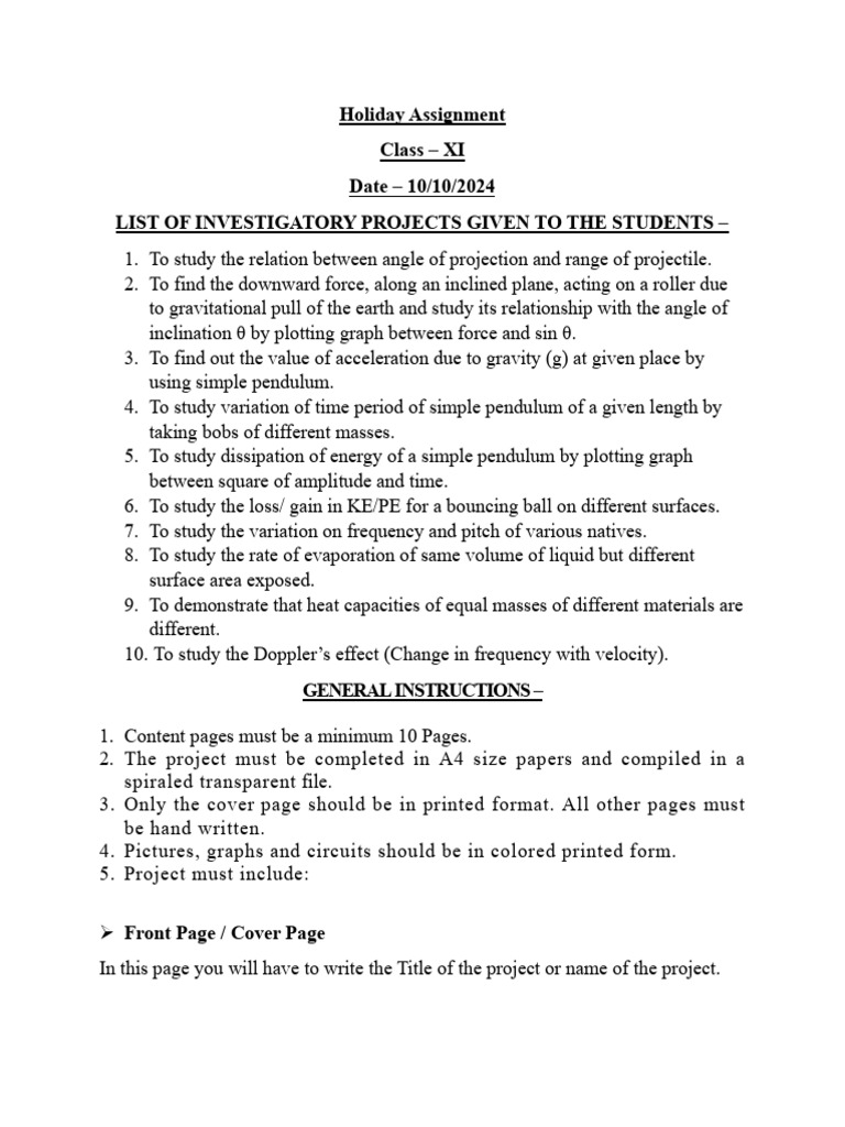 11th Physics Investigatory Project 2024 - 25 | PDF | Pendulum | Force