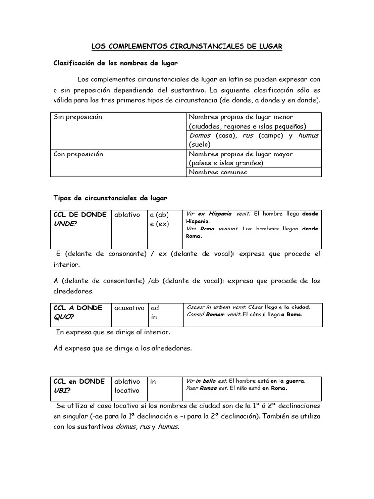 Los Complementos Circunstanciales de Lugar | PDF | Tipología Lingüística | Morfología Lingüística