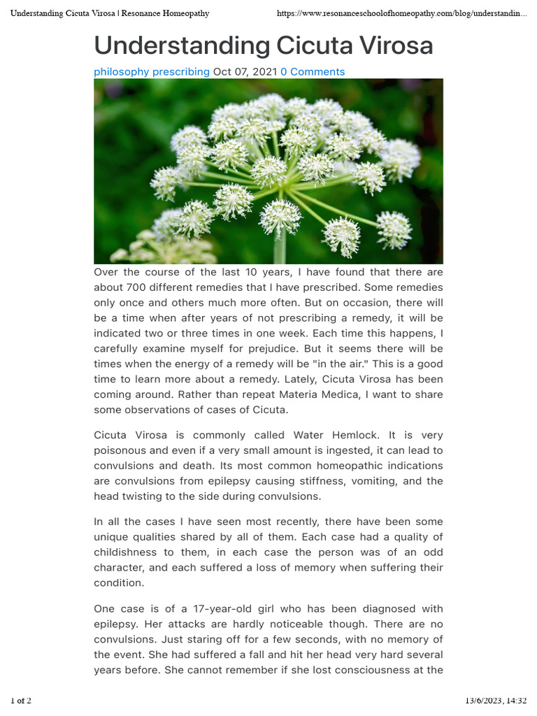 Understanding Cicuta Virosa - Resonance Homeopathy | PDF | Headache ...
