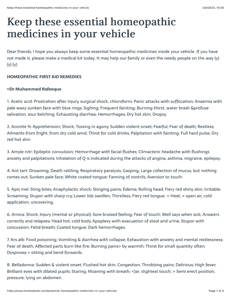 Keep these essential homeopathic medicines in your vehicle | PDF | Pain ...