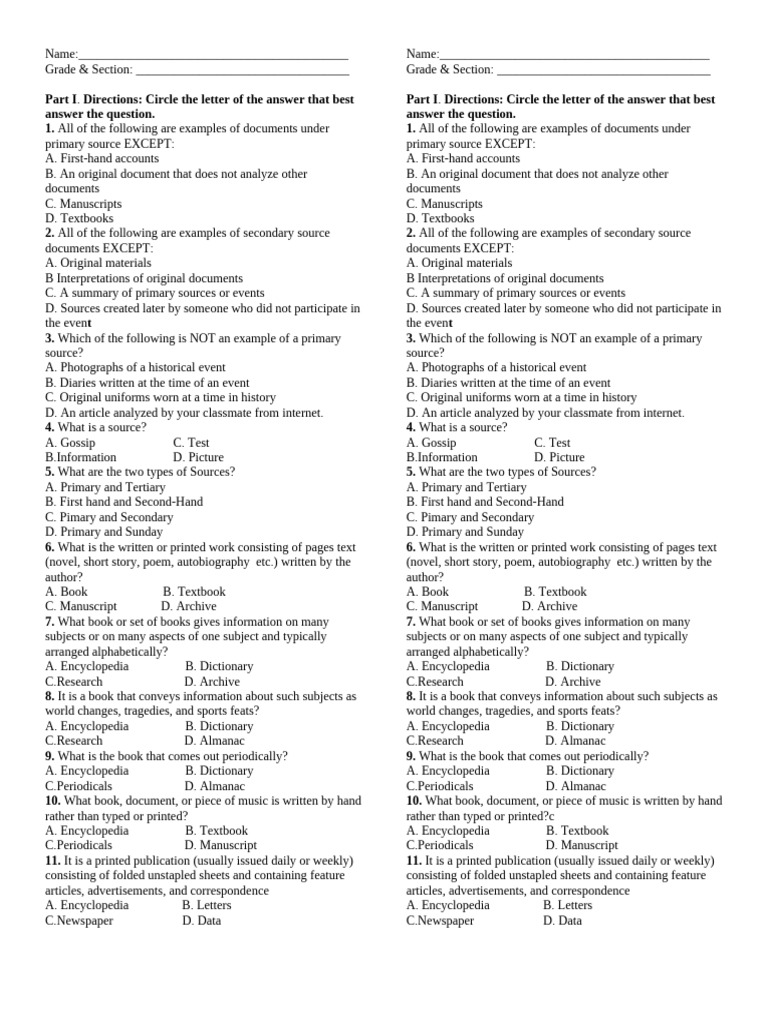 Quiz Q4 M4-Sources | PDF | Books | Information