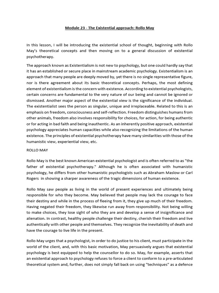 Rollo May's Existential Psychology Insights | PDF | Existentialism ...