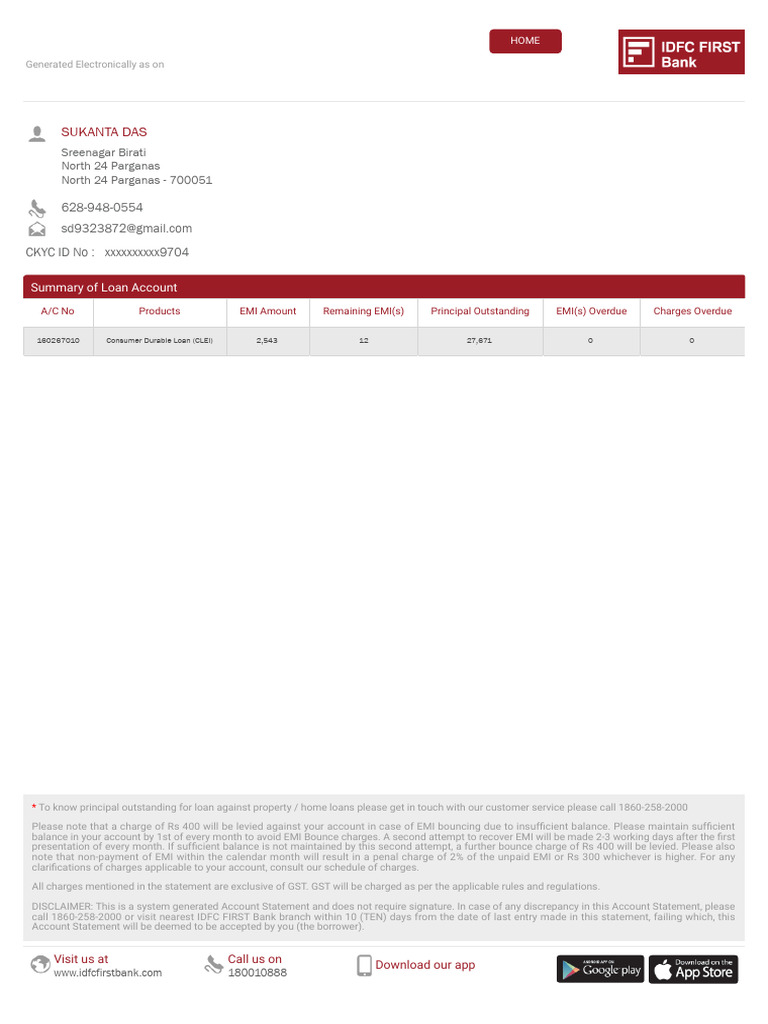 Statement of Accounts - 221108690 | PDF | Loans | Fee