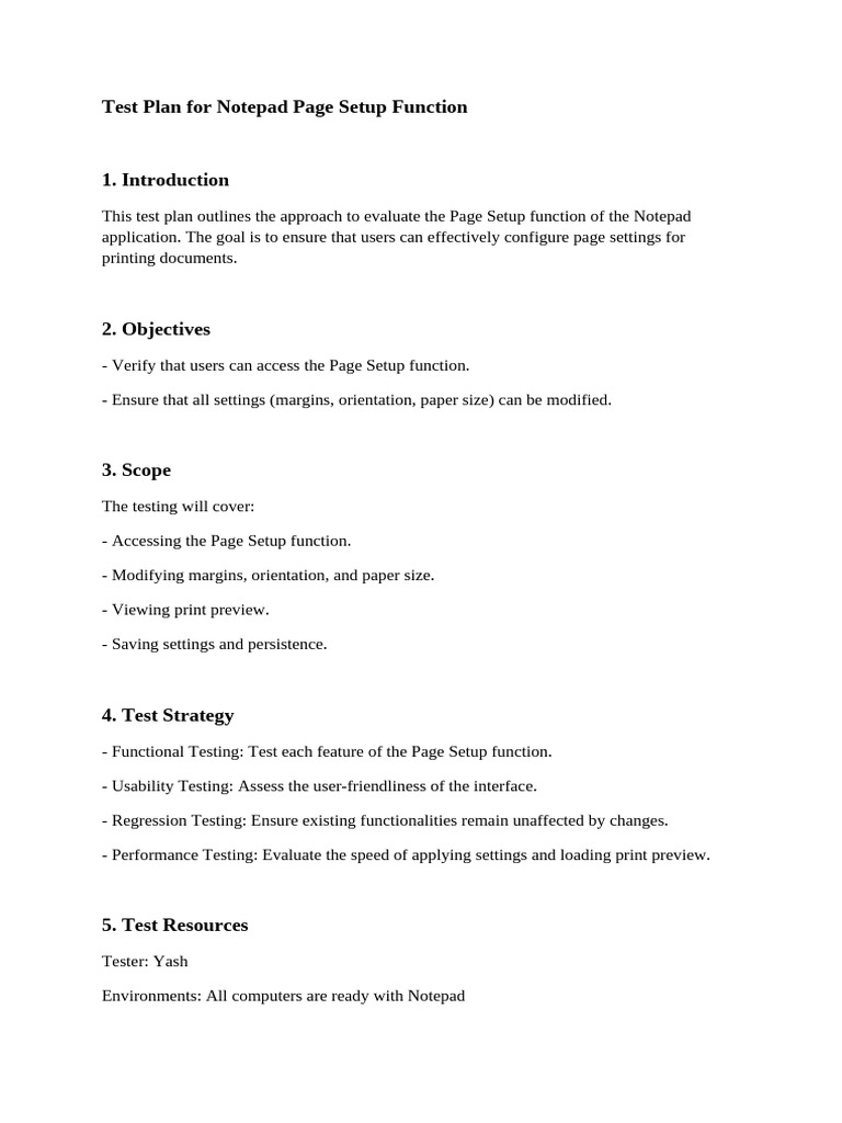 Test Plan For Page Setup | PDF | Business | Computers
