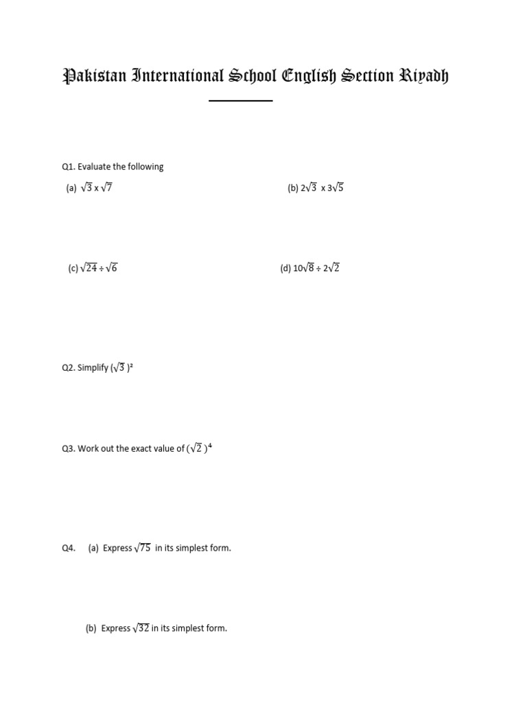 Surds Worksheet G-8 | PDF | Teaching Methods & Materials | Science ...