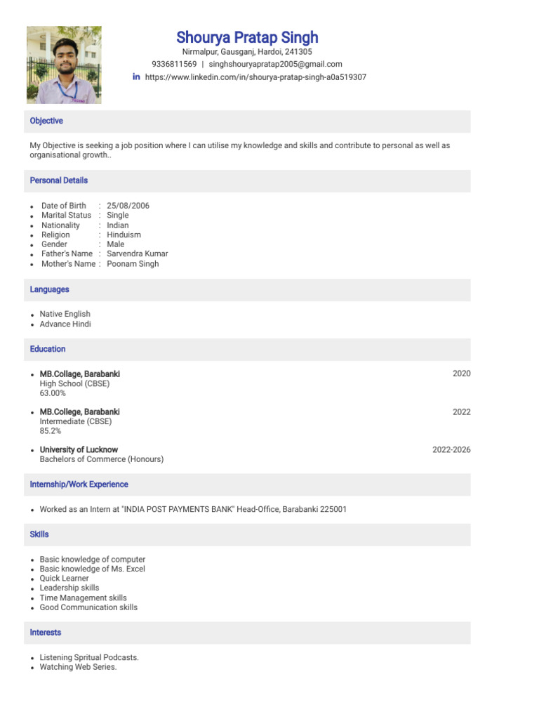 Shourya Pratap Singh (CV) | PDF