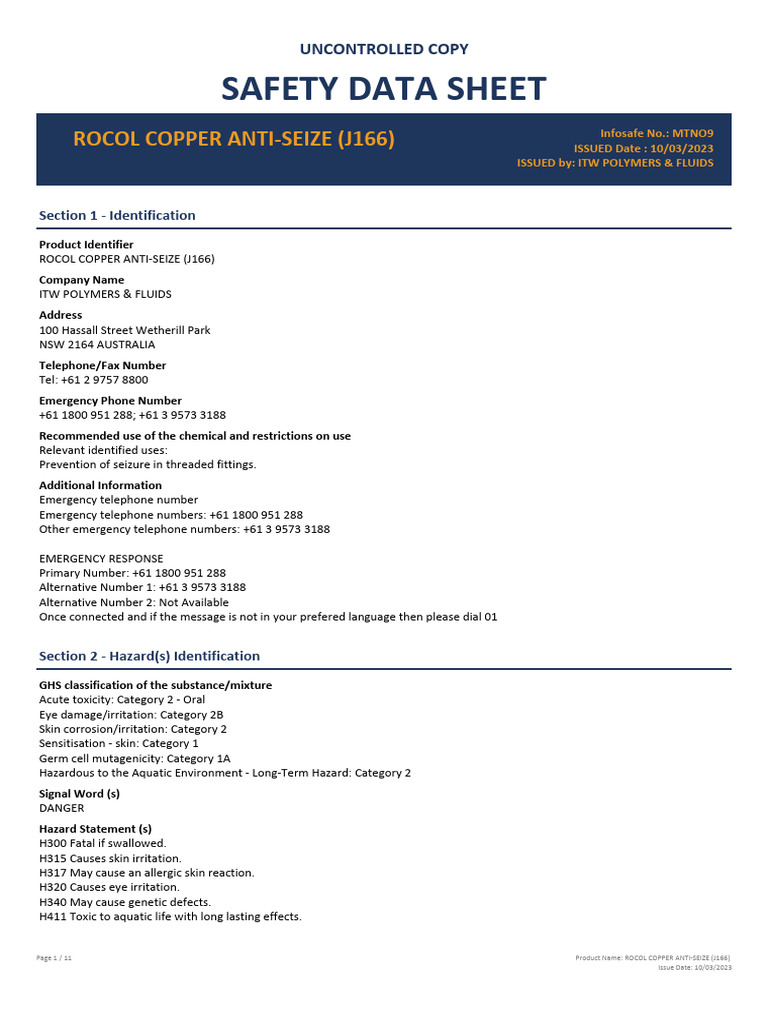 Mtno9-Rocol Copper Anti-Seize (J166) | PDF | Toxicity | Carbon Dioxide