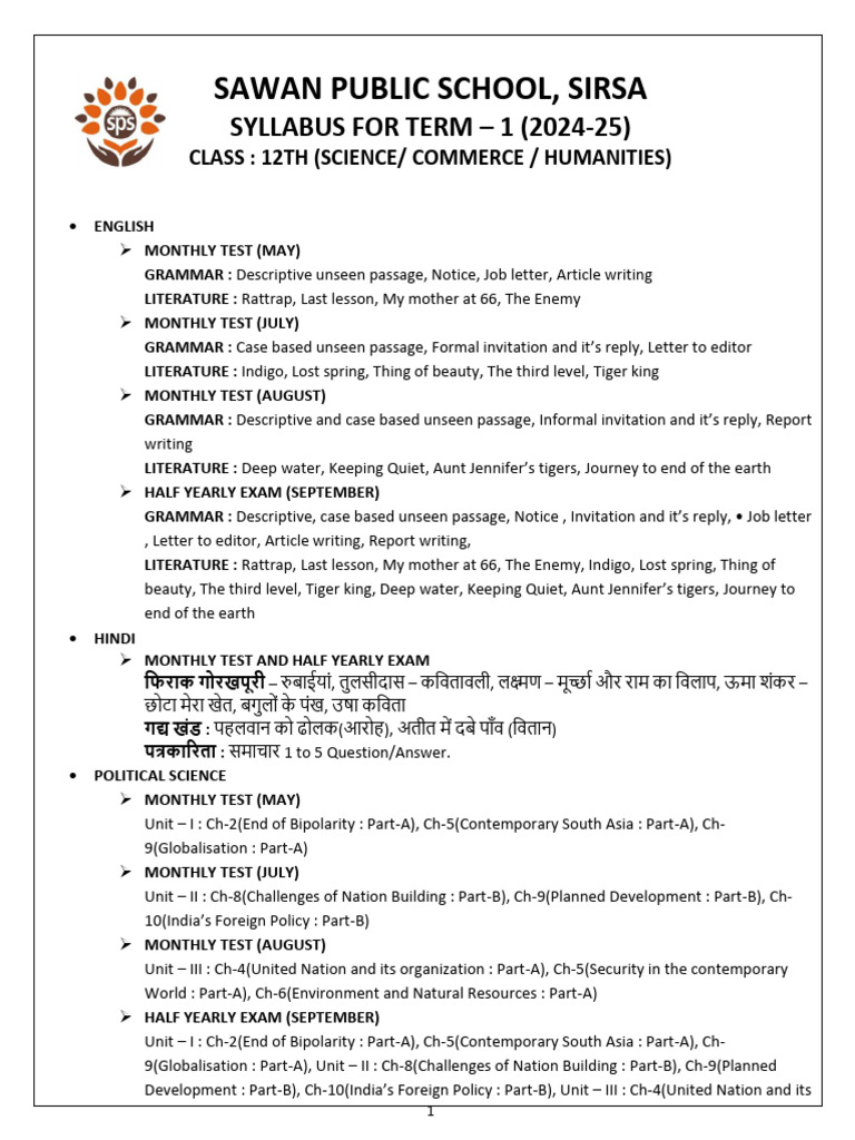 12th Term-1 Syllabus 2024-25 | PDF | Determinant | Matrix (Mathematics)