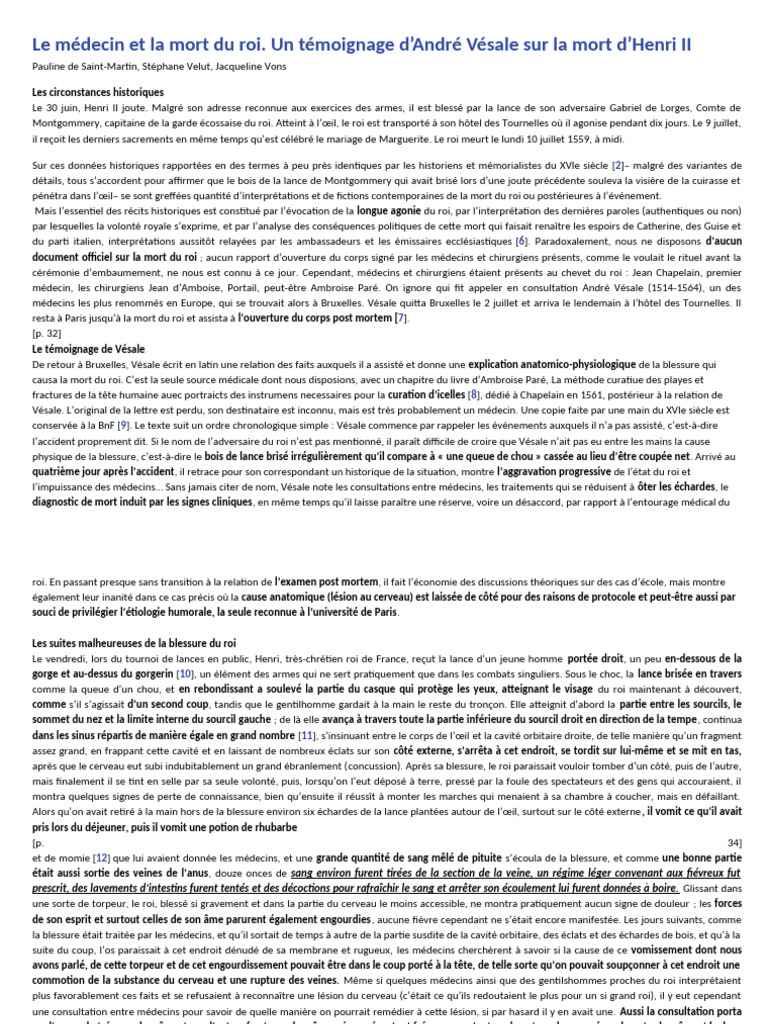 Mort d'Henri II : Témoignage de Vésale | PDF | Méningite | Infection