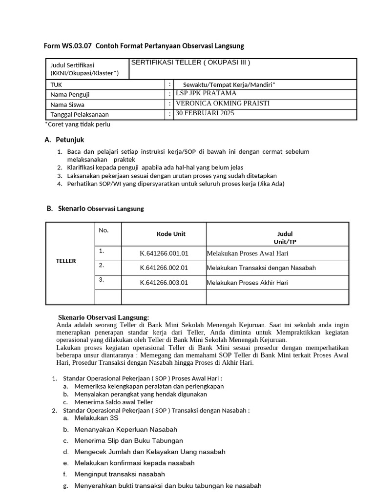 Form LK WS.03.07 Contoh Format Pertanyaan Observasi Langsung Versi Nug ...