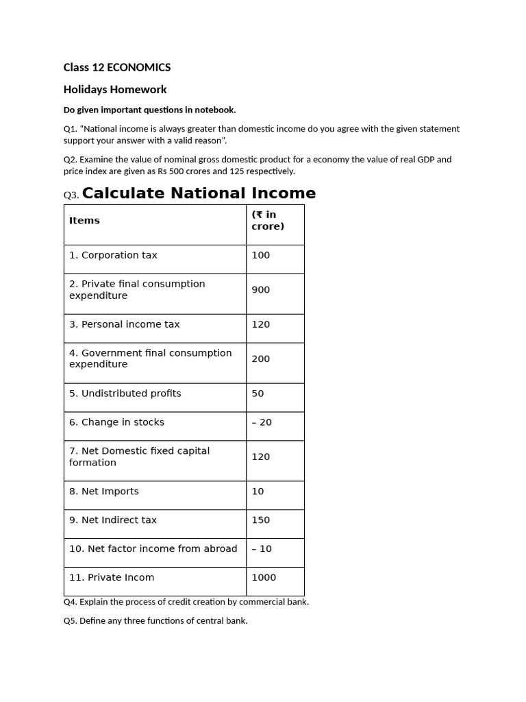 Economics Class 12 Holidays Homework Pdf Consumption Economics