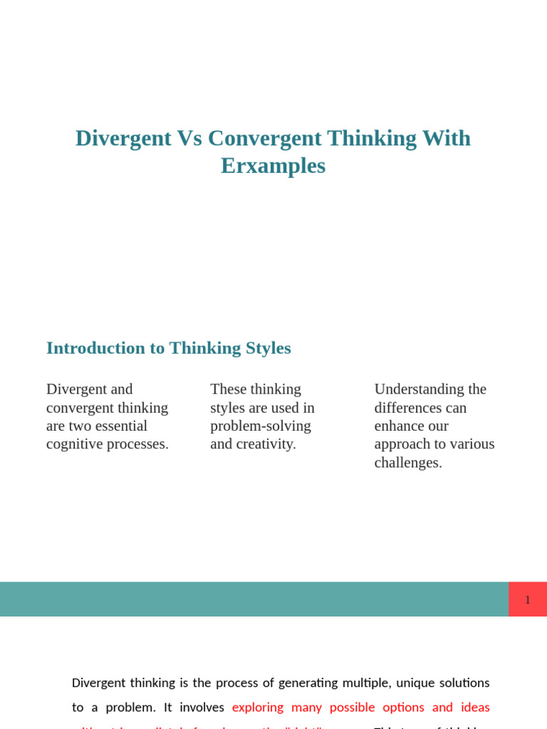 Divergent Vs Convergent Thinking With Erxamples | PDF | Thought ...