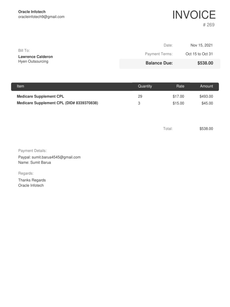 Invoice # 269 OI | PDF