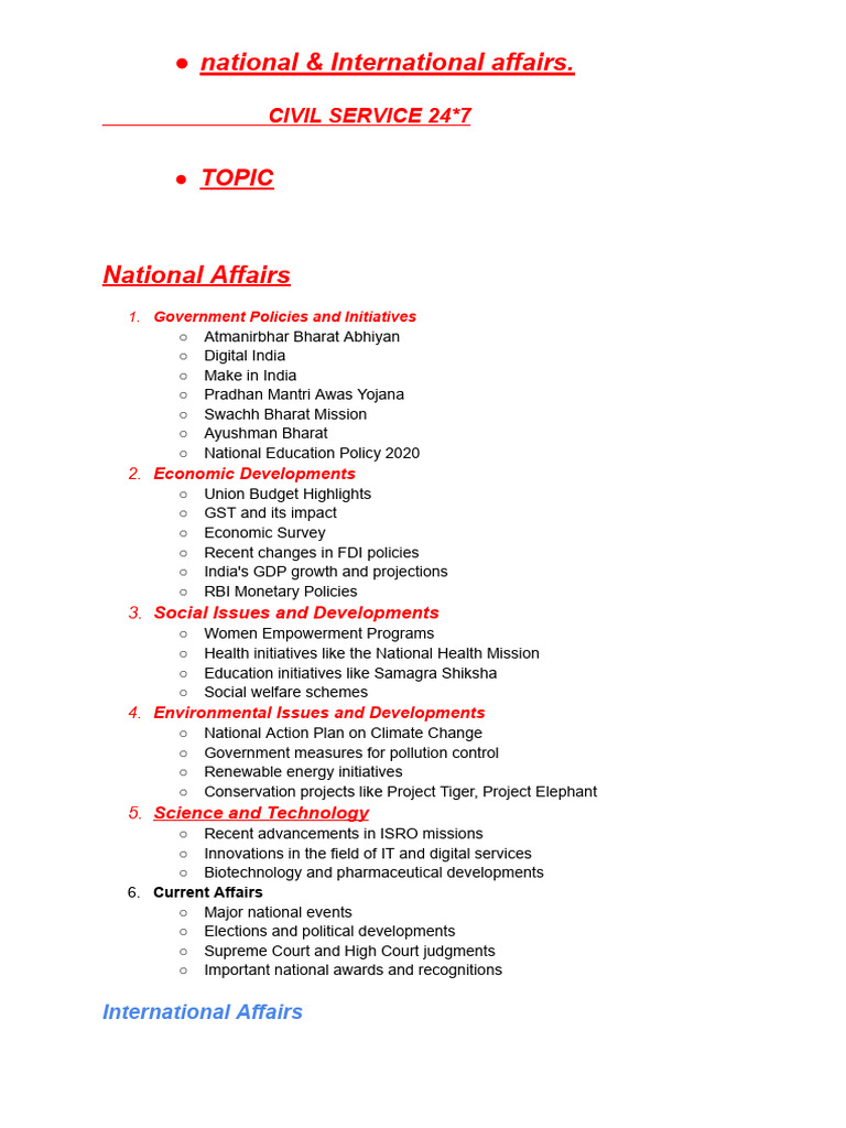 National & International Affairs CIVIL SERVICE 24 - 7 | PDF