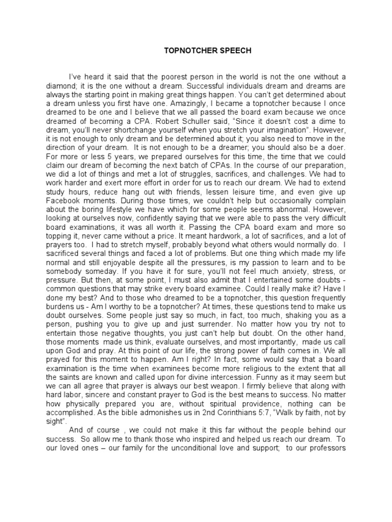 Topnotcher Speech | PDF | Certified Public Accountant | Prayer