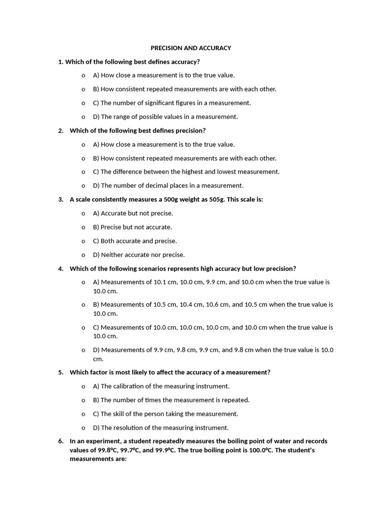 1 10 Precision and Accuracy Activity | PDF | Accuracy And Precision | Measurement