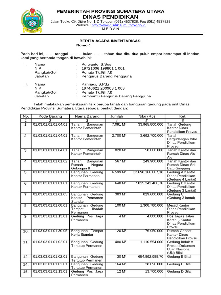 Contoh Ba Inventarisasi Dinas | PDF