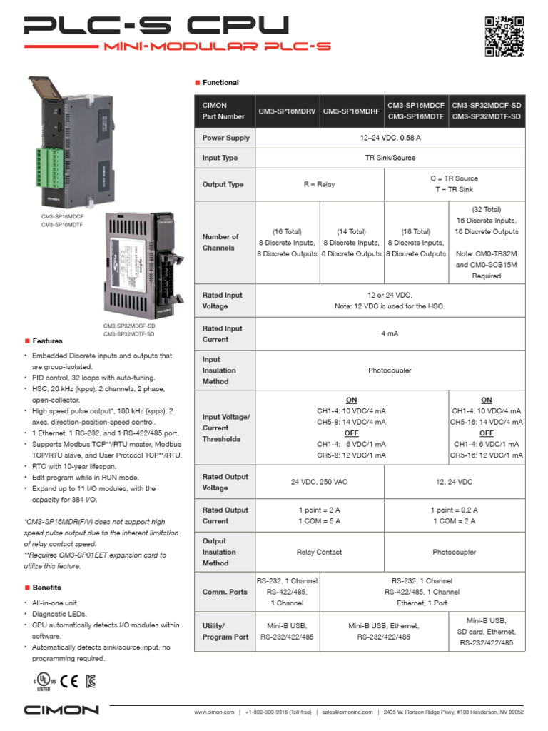 Cimon Cm3-Plc-s Cpu Datasheet 081924 | PDF | Input/Output | Usb