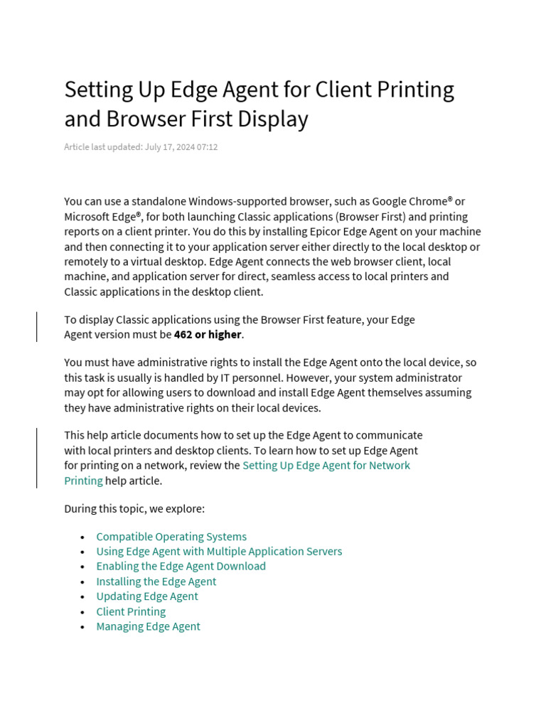 Setting Up Edge Agent For Client Printing and Browser First Display ...
