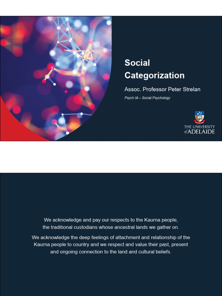 Pres7 - Social Categorization (1pp PDF) - 1 | PDF | Prejudices | Bias