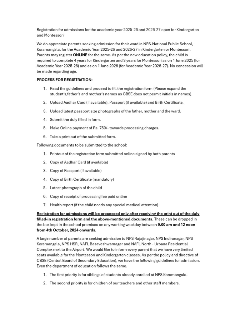 NPS Instruction For Admission | PDF | Birth Certificate