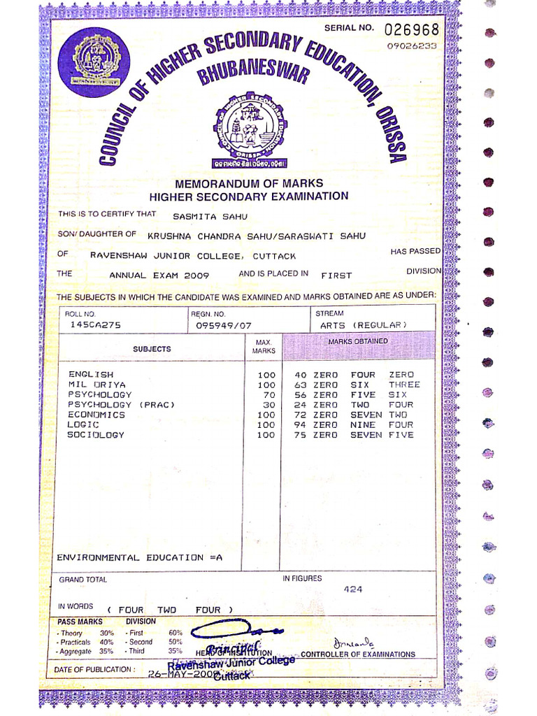 12th Marksheet 3 | PDF