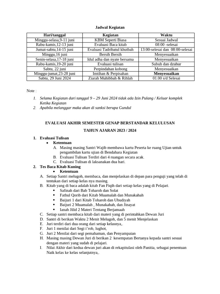 Jadwal Rencana Kegiatan Dan Ketentuan EAS Genap 24 | PDF