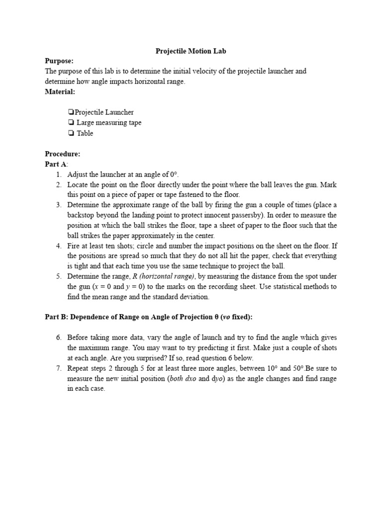 Projectile Motion Lab | PDF | Projectiles | Angle