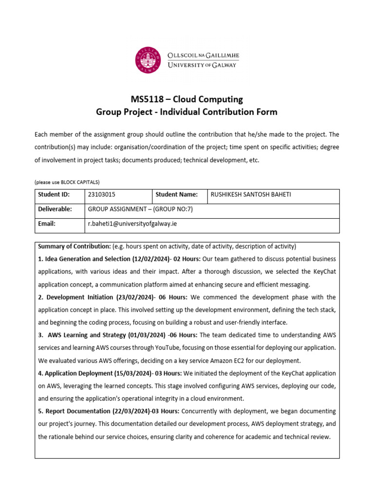 Individual Contribution & Peer Evaluation Form.docx | PDF | Amazon Web ...