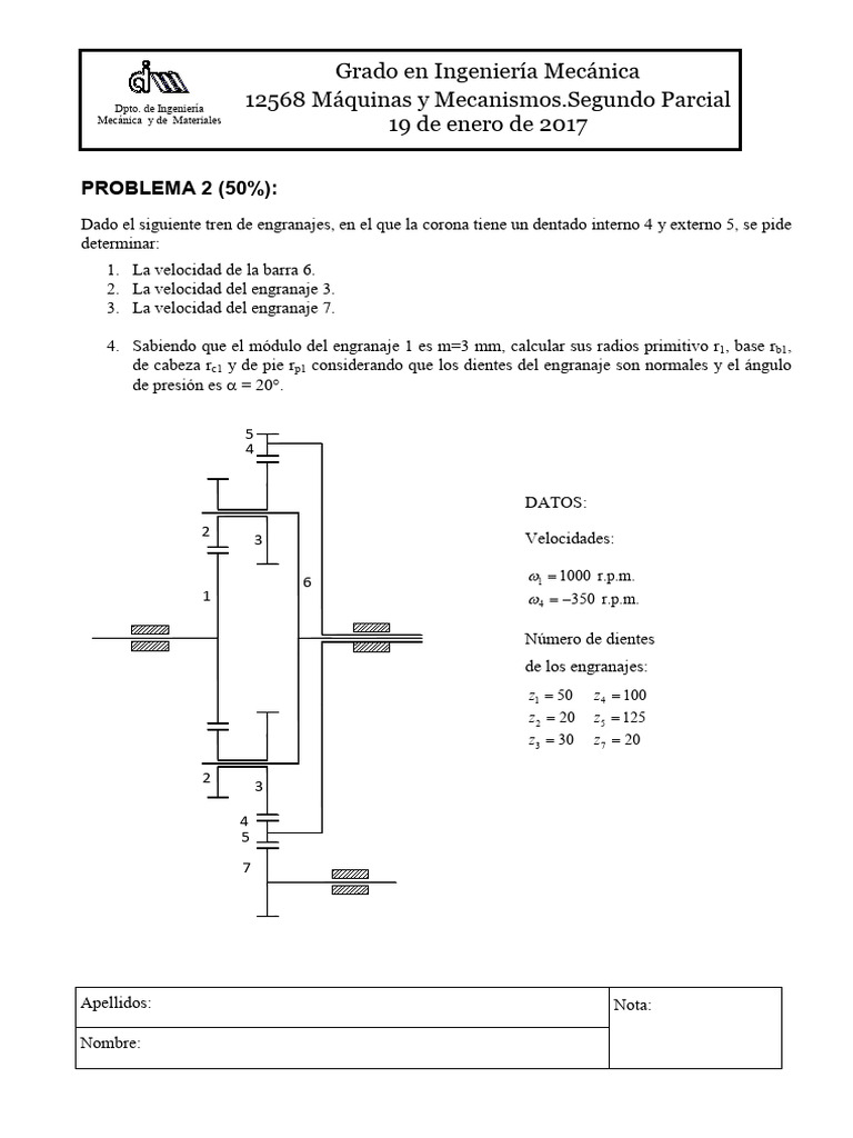 Cálculo de Velocidades en Engranajes | PDF | Engranaje | Tasas temporales