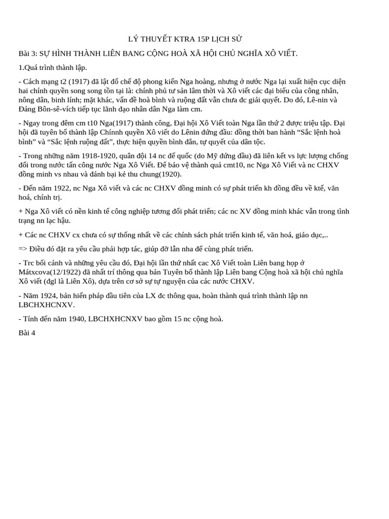 Lý Thuyết Ktra 15p Lịch Sử | PDF