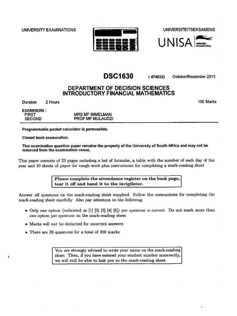 DSC1630 Past Paper 2 | PDF