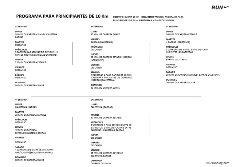 Nike Plan 10K Principiantes MODIFICADO | PDF
