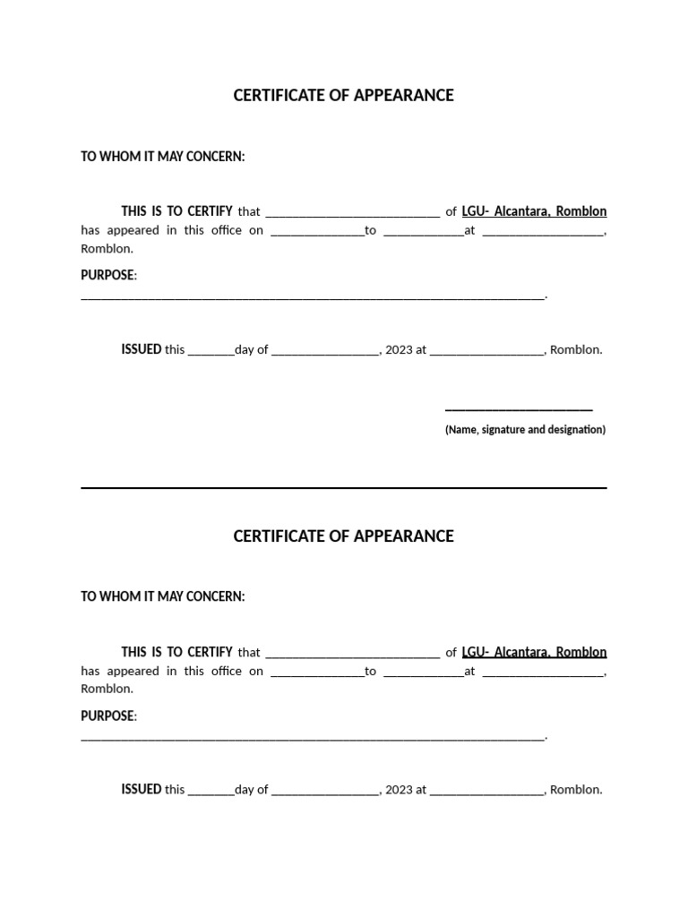 Certificate of Appearance | PDF | Business