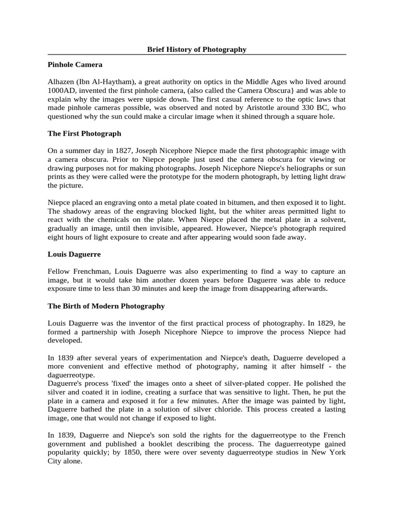 Evolution of Photography Techniques | PDF | Photograph | Camera